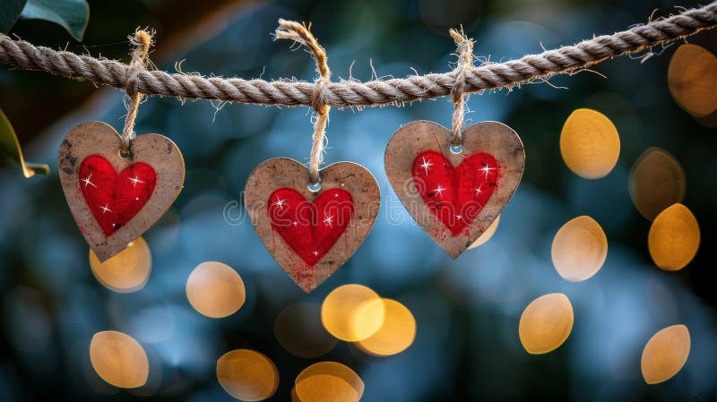 String of Hearts Hanging from Rope Stock Photo - Image of garland ...