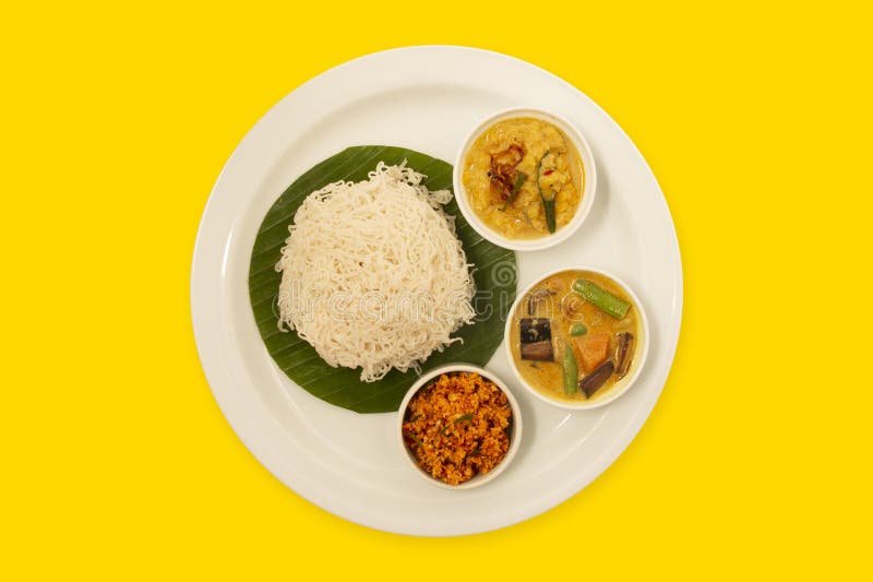 String Hoppers Dhal Curry Vegetable Curry and Coconut Sambal Stock ...