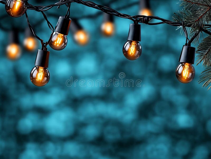 A String of Light Bulbs Hanging from a Tree Branch Stock Photo - Image ...