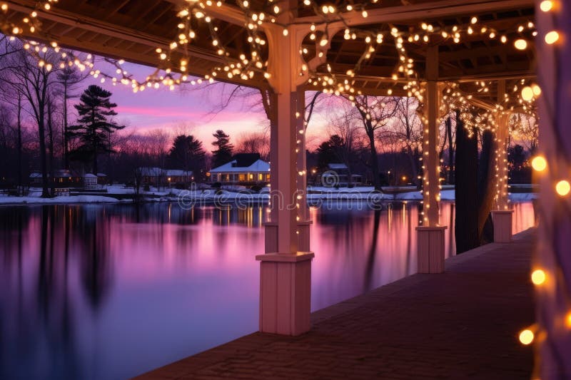 String Lights Attached Lakeside Gazebo Stock Photos - Free & Royalty ...