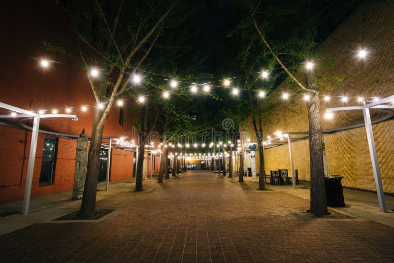 String Lights at Century Plaza at Night, in Downtown Roanoke, Virginia ...
