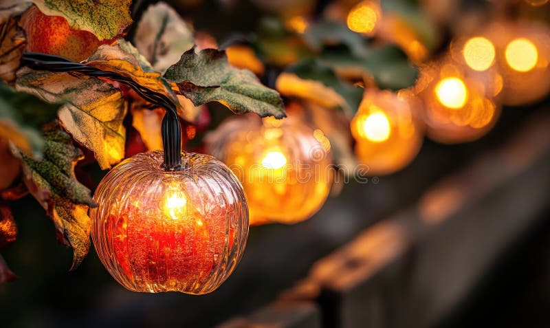 String Lights with Glass Apples, Cozy Autumn Feel Stock Illustration ...