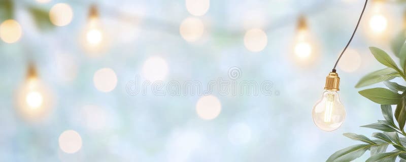 String Lights and Greenery on a Soft Blue Background Stock Illustration ...