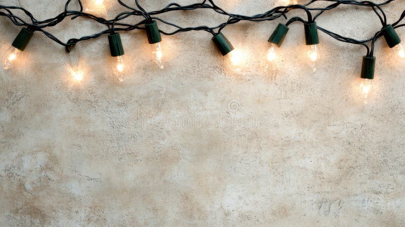 String Lights Hang Gently on a Beige Wall, Casting a Warm Glow and ...