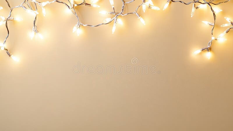 String Lights Hang Gently on a Beige Wall, Casting a Warm Glow and ...