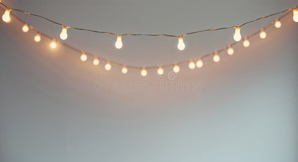 A String of Lights is Lit Up and is Hanging from the Ceiling. Stock ...