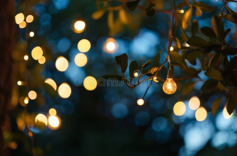 String of Lights Hanging from a Tree Stock Image - Image of celebration ...