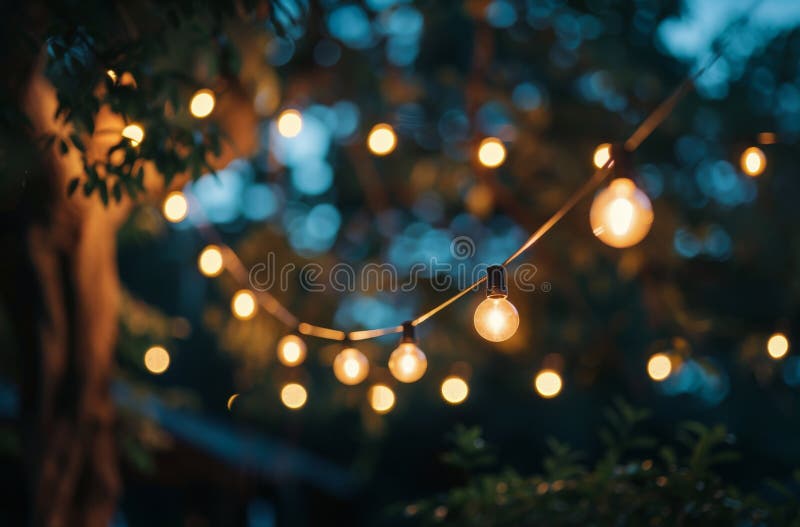 String of Lights Hanging from a Tree Stock Image - Image of decorative ...