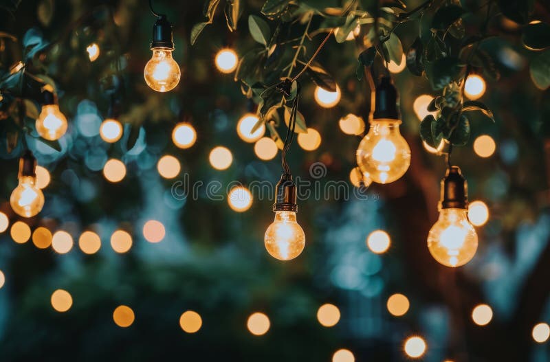 String of Lights Hanging from a Tree Stock Photo - Image of event ...