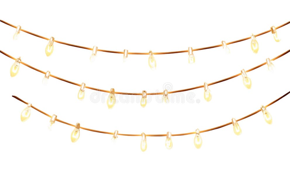 String Lights - Warm Yellow Bulbs on Copper Wire, Isolated Stock Photo ...