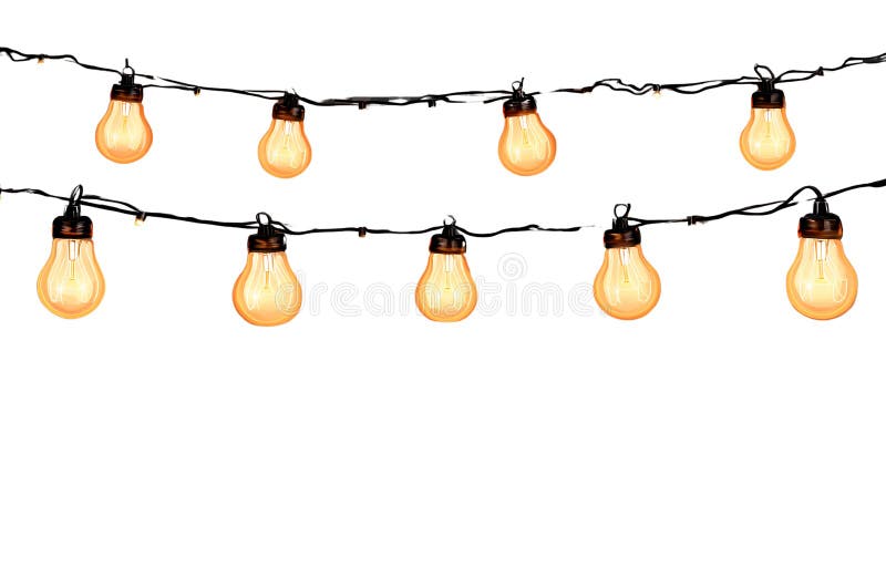 String Lights - Warm Yellow Bulbs Isolated on White Stock Illustration ...