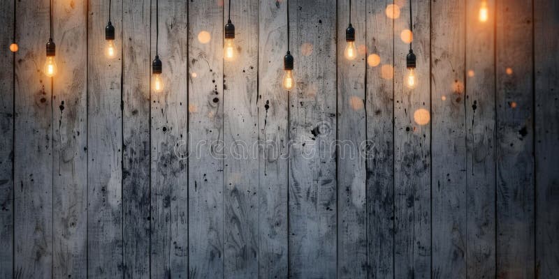 String Lights on Wooden Wall Stock Image - Image of party, vintage ...