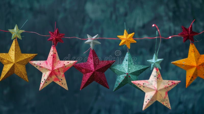 String of Paper Stars Hanging on Thread Stock Image - Image of creative ...