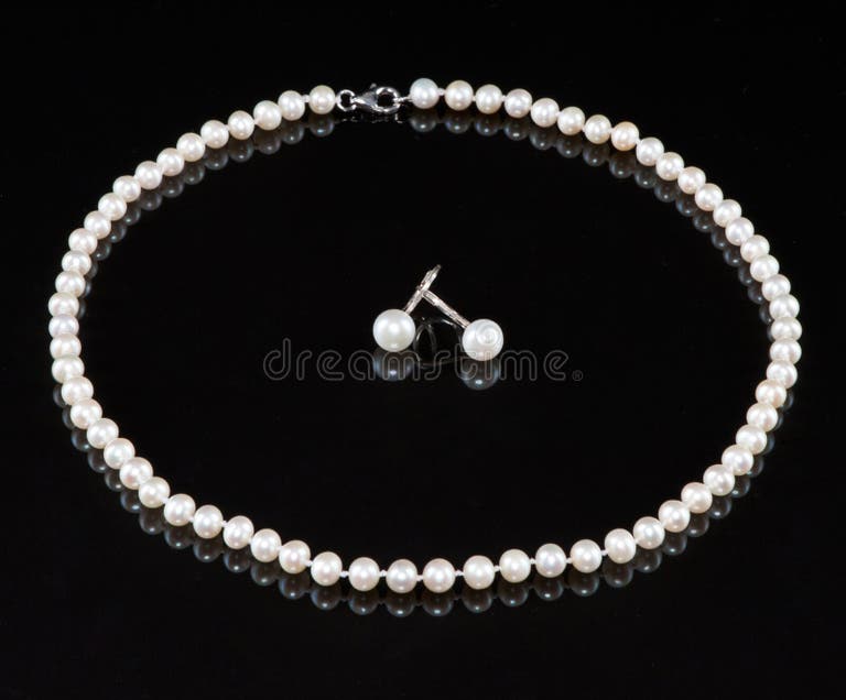 A String of Pearls and Earrings Stock Image - Image of stylish, round ...