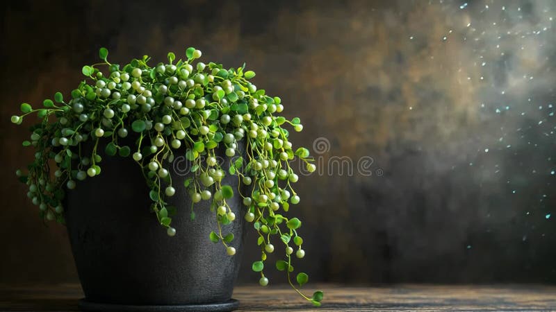 String of Pearls Plant Cascading from a Pot in a Rustic Setting Stock ...