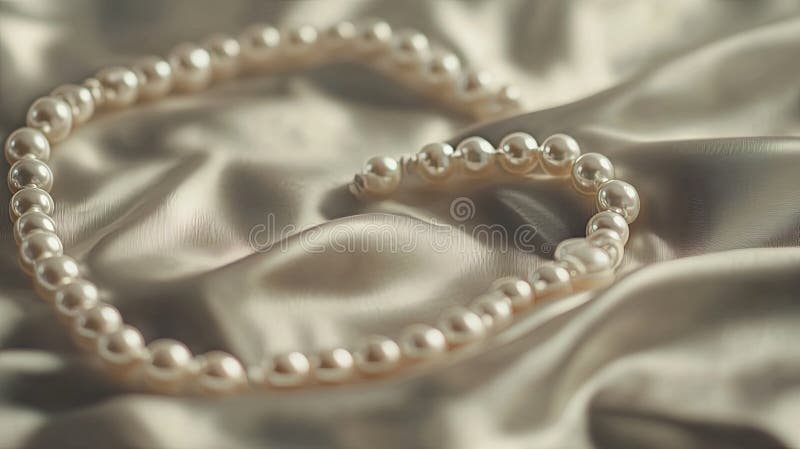 String of Pearls on Satin Cloth with Space. Stock Image - Image of ...