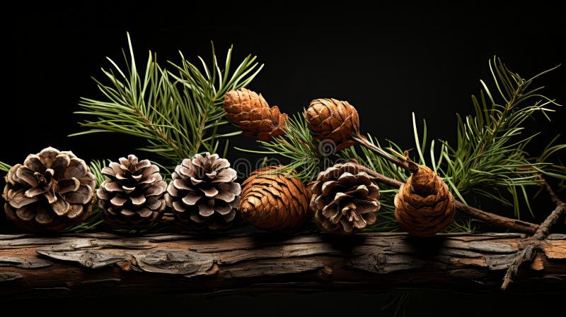 A String of Pine Cones and Leaves. Generative AI. Stock Illustration ...
