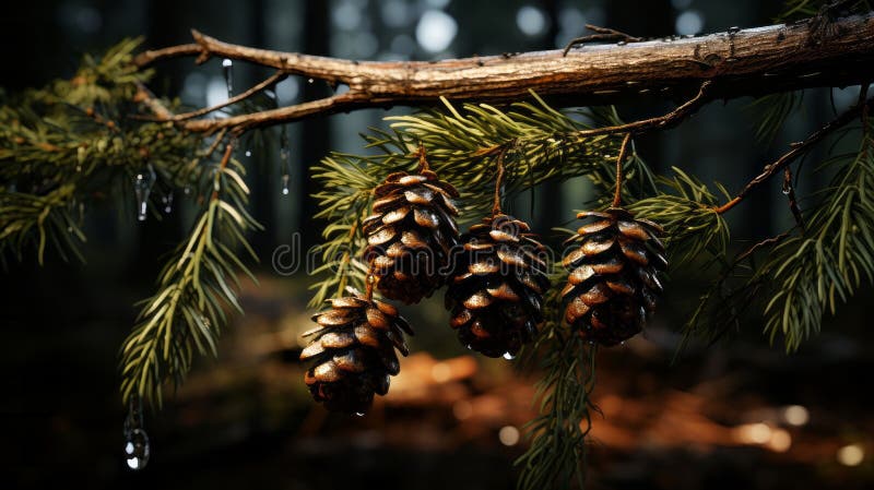 A String of Pine Cones and Leaves. Generative AI. Stock Illustration ...