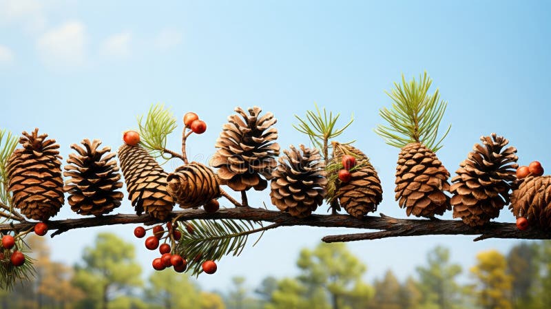 A String of Pine Cones and Leaves. Generative AI. Stock Image - Image ...