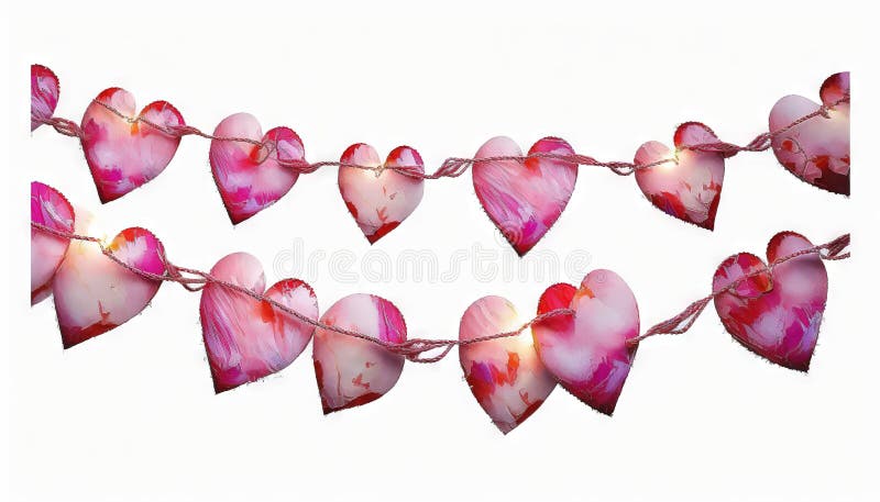 A String of Pink Hearts Hanging from a String of Red String Lights on a ...