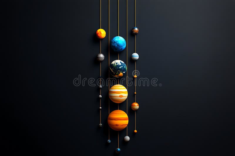 A String of Planets Hangs Against a Dark Backdrop. the Planets are ...