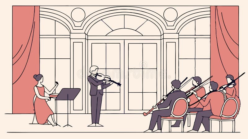 String Quartet Performing on Stage Classical Music Illustration Vector ...