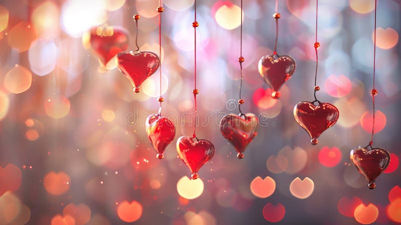 A String of Red Heart-shaped Ornaments Hanging from a Ceiling Stock ...