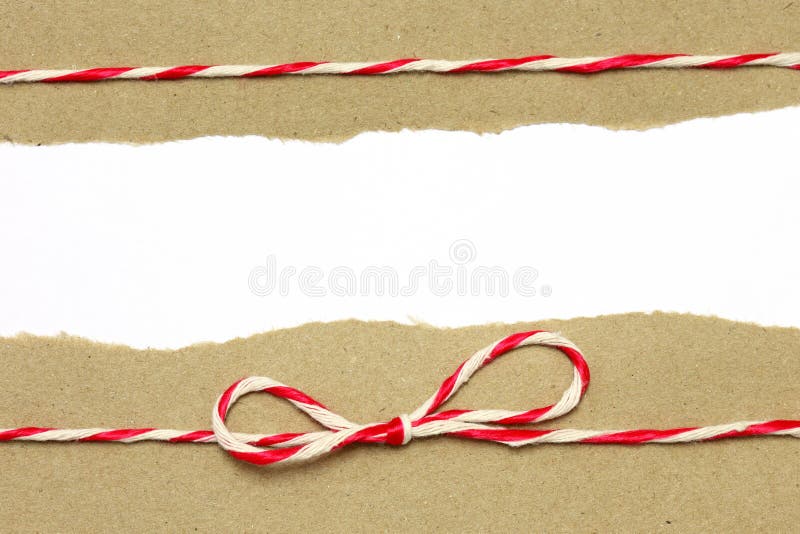 Cardboard Paper Background With Bow Rope, Carton Vintage Twine Stock ...