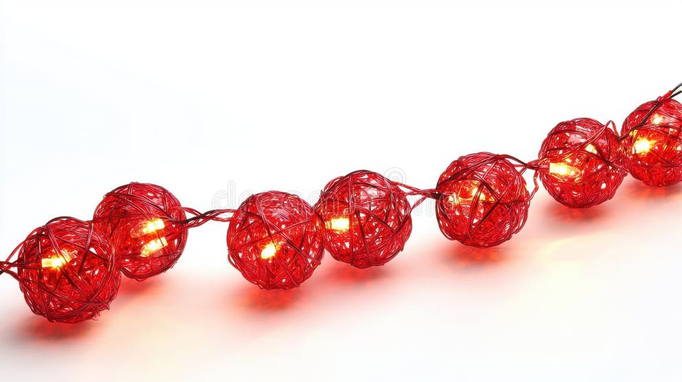 Red Wire Sphere String Lights on White Background Stock Illustration ...