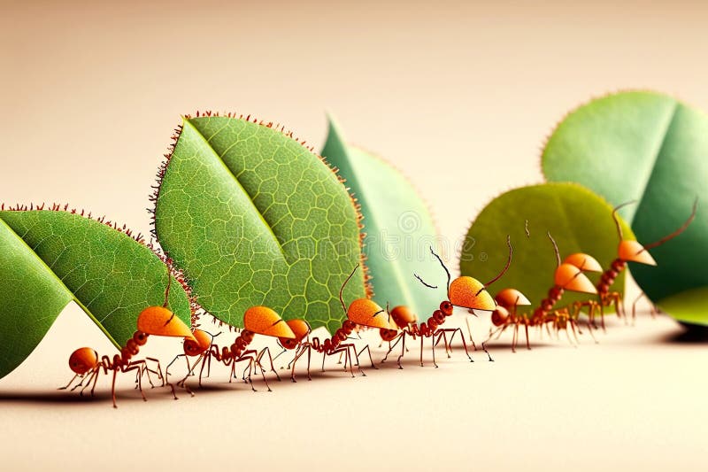 String of Small Red Ants Carrying Leaves into Its Anthill Stock Image ...