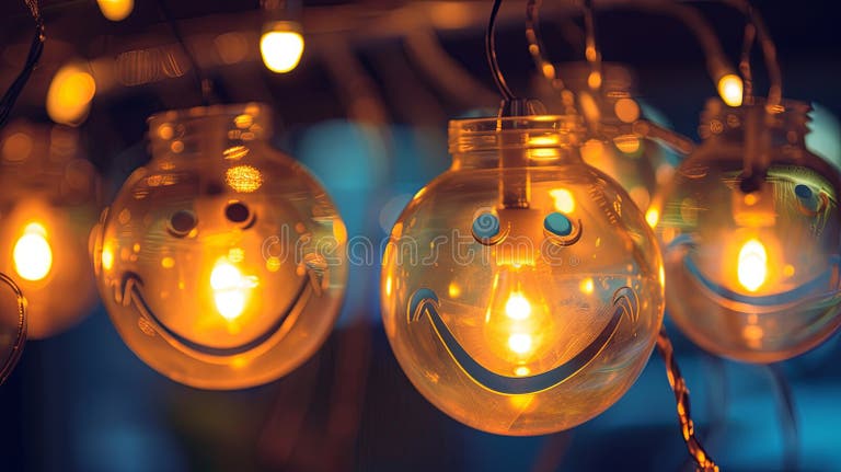 String of Smiley Face Lights Stock Illustration - Illustration of ...