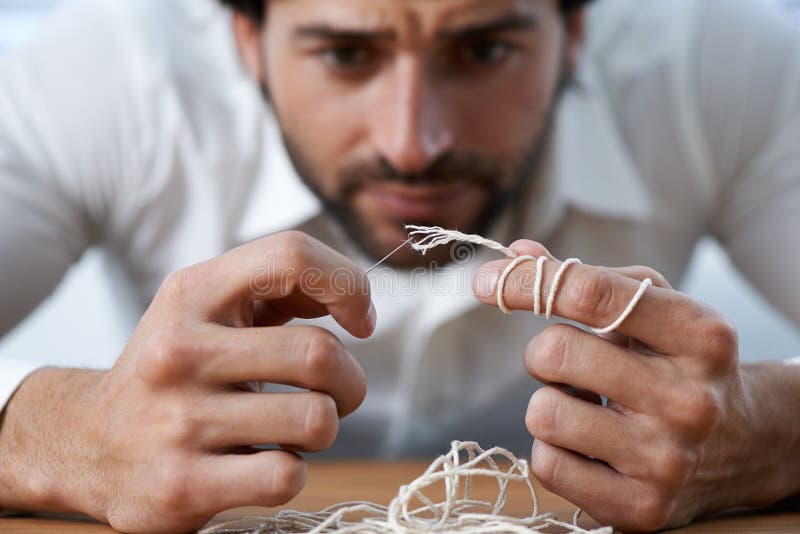 String, Thread and Man with Eye of Needle for Stitching, Sewing and ...