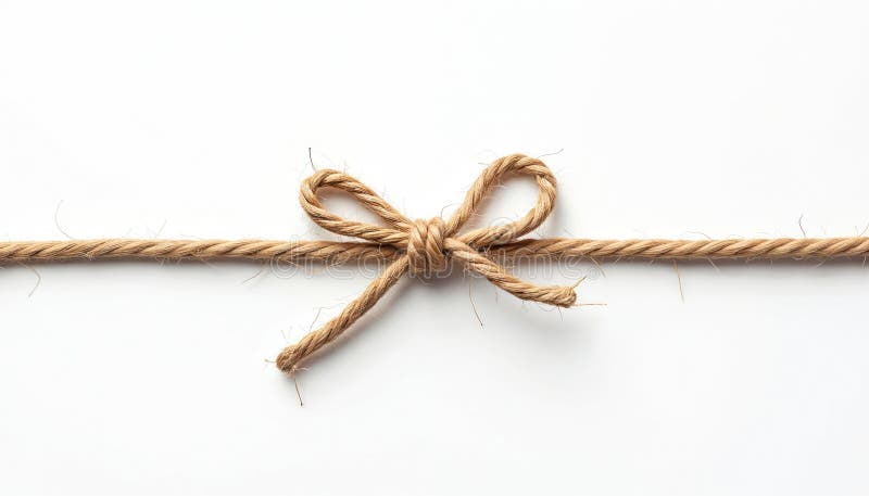 String Tied in Bow Isolated on White Background. Natural Twine Knot ...