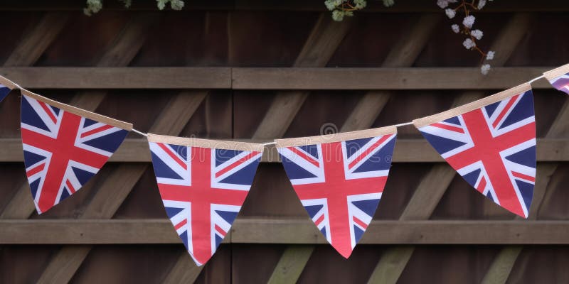String of Union Jack Bunting Flag Decorations for a Celebration in the ...