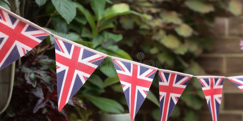 String of Union Jack Bunting Flag Decorations for a Celebration in the ...