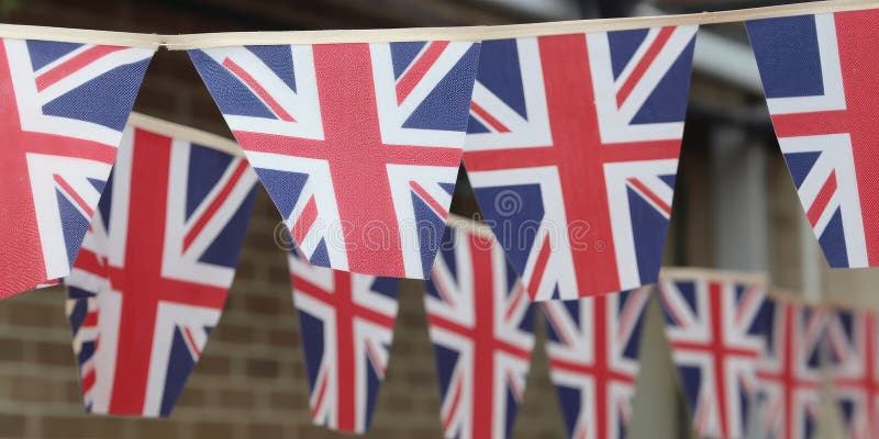 String of Union Jack Bunting Flag Decorations for a Celebration in the ...