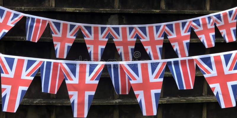 String of Union Jack Bunting Flag Decorations for a Celebration in the ...