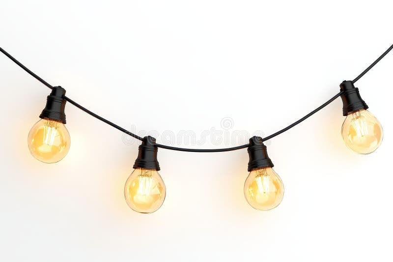 String of Warm Edison Bulb Lights Against a Clean White Background ...