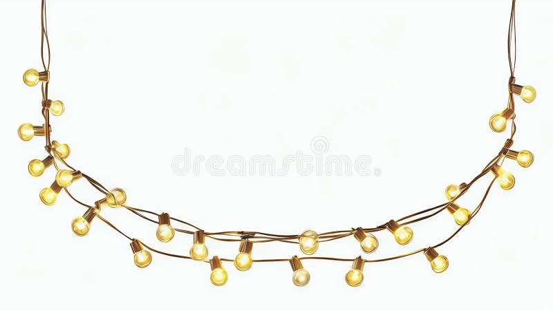 String of Warm-toned, Round Lightbulbs on a Dark Wire, Curved in an ...