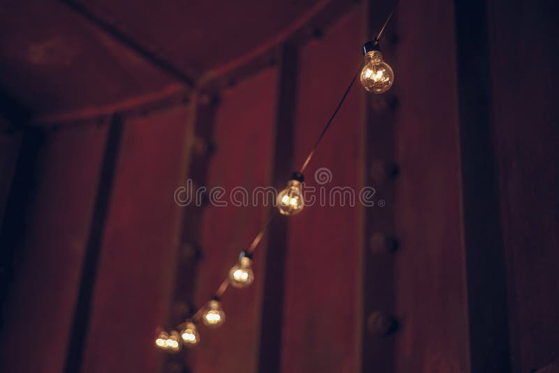 String Wired Bulbs Inside Dark Room Stock Photo - Image of illuminated ...