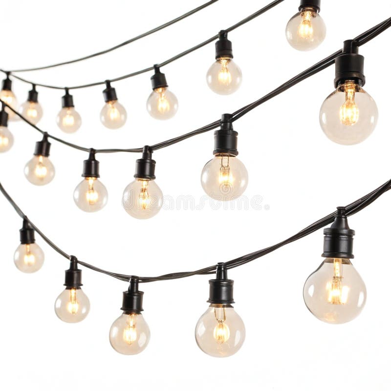 String Wired Bulbs on White Background Stock Image - Image of spirit ...