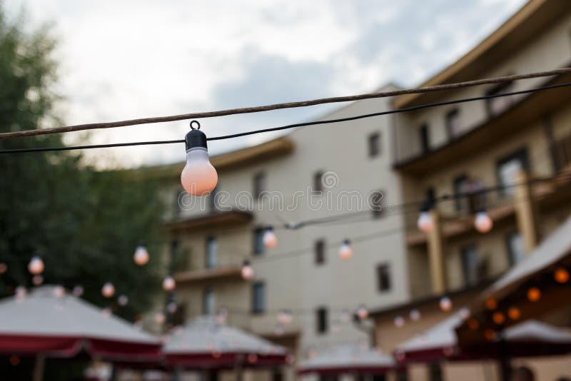 Warm Light Bulbs at the Evening Event Stock Photo - Image of idea ...