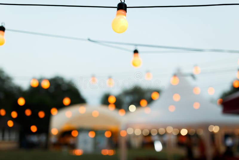 Warm Light Bulbs at the Evening Event Stock Photo - Image of glowing ...