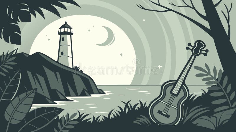 Stringed Instrument on Coastal Landscape with Prominent Lighthouse ...