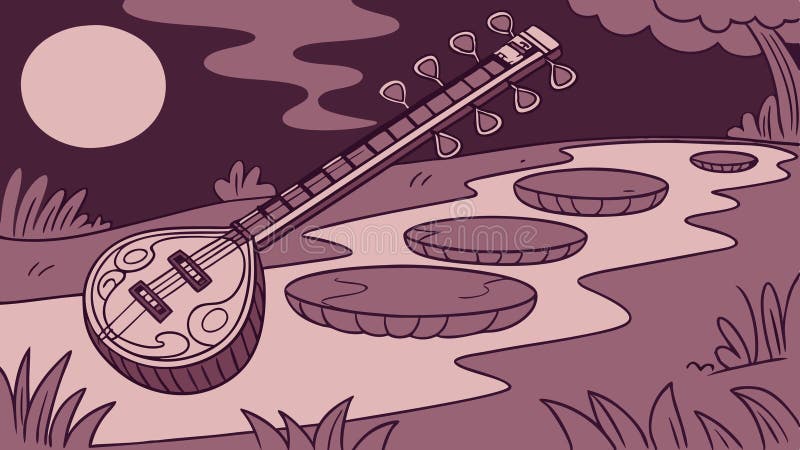 Stringed Instrument on Stepping Stone Path Under Moonlight, Vector ...
