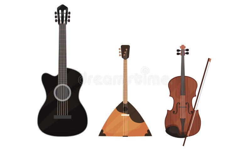 Stringed Musical Instruments Isolated on White Background Vector Set ...