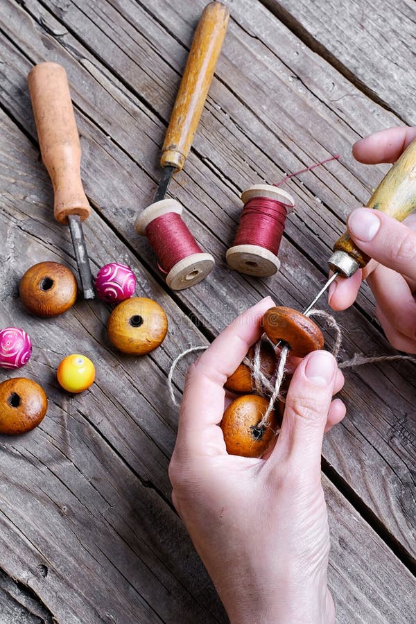 Stringing Beads on a String Stock Image - Image of needlework ...