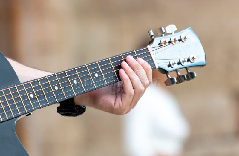 Strings on an Acoustic Guitar. Close-up Stock Photo - Image of strings ...