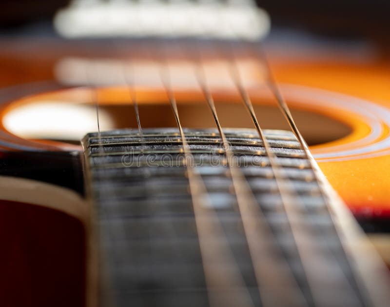 Strings on an Acoustic Guitar. Close-up Stock Image - Image of jazz ...