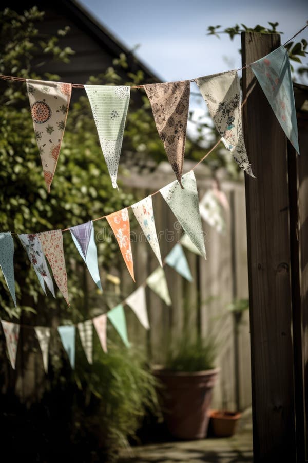 Strings of Bunting in Sunny Garden, Created Using Generative Ai ...